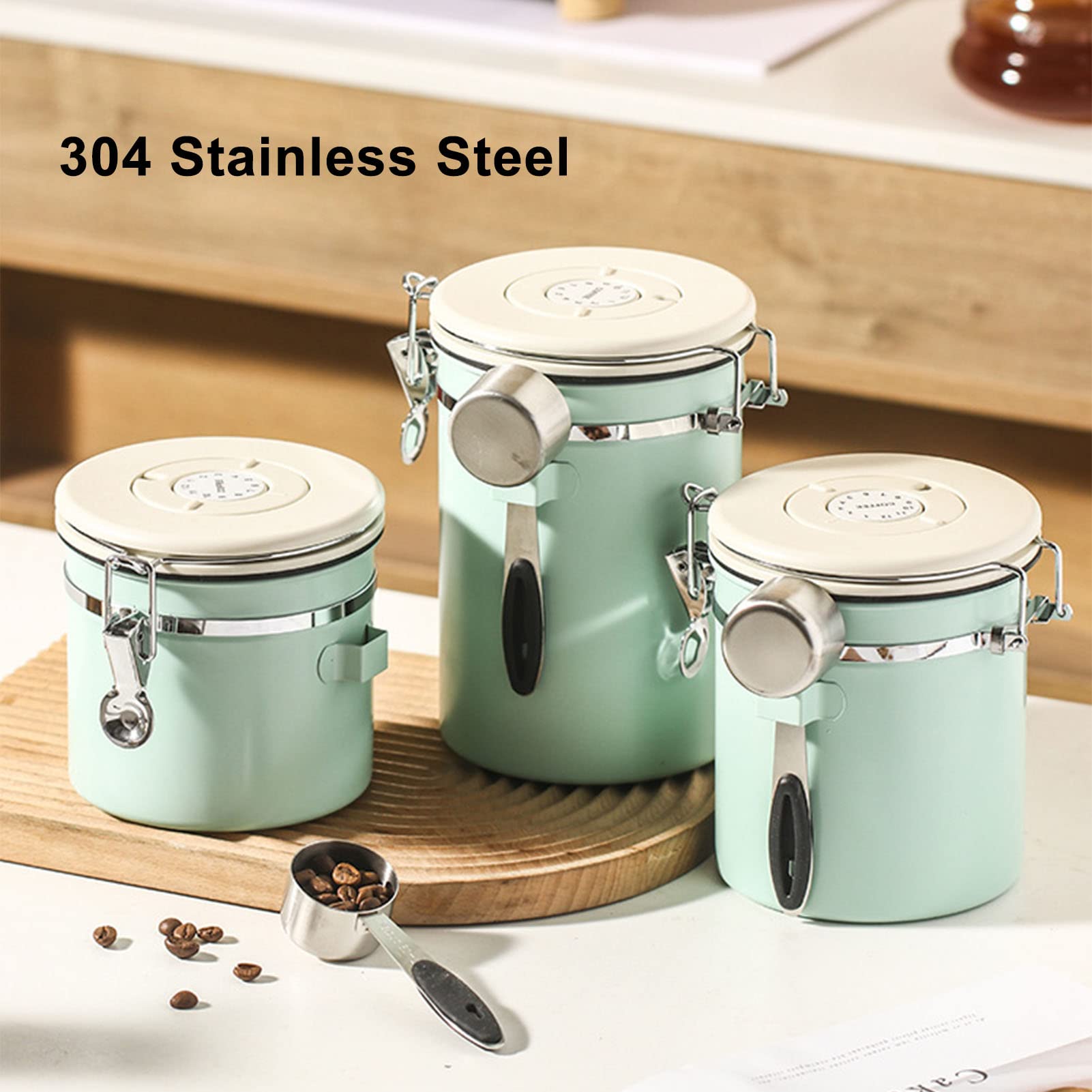 Stainless Steel Coffee Canister with Scoop, Vacuum Coffee Bean Storage Container for Ground Coffee, Whole Beans (1.5L)