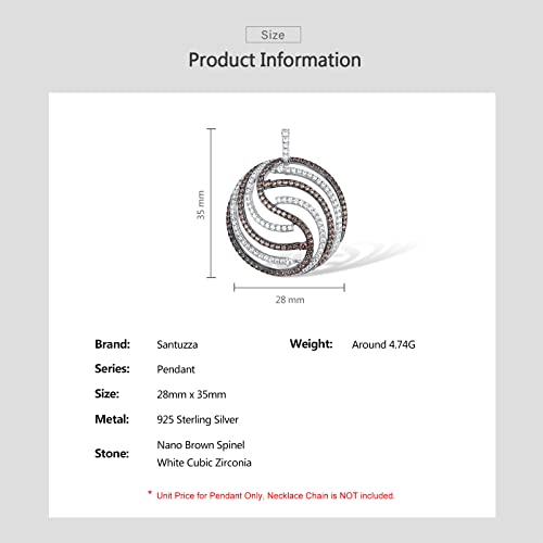 Santuzza 925 Sterling Silver Spin Pattern Pendant Nano Brown Spinel Cubic Zirconia Circle Pendant for Women