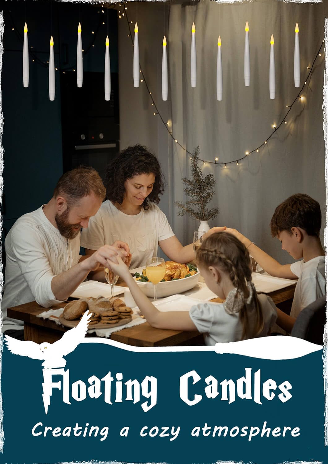 Leejec Floating Candles with Magic Wand Remote (6/18H Timer), 20pcs 6.1β Hanging Flameless Taper Candles, Flickering Warm Light, Halloween Christmas Classroom Windows Wedding Party Decor(White)