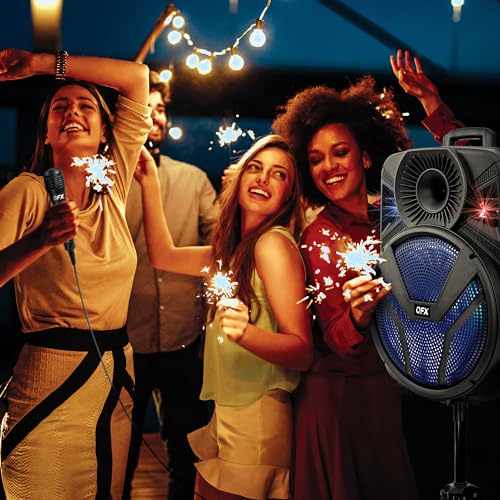 PBX-615SM Bluetooth Portable Party Speaker - 15β Woofers, 1.5β Tweeter, True Wireless Stereo, LED Party Lights, Microphone & Stand Included - DJ Speakers Bluetooth Wireless