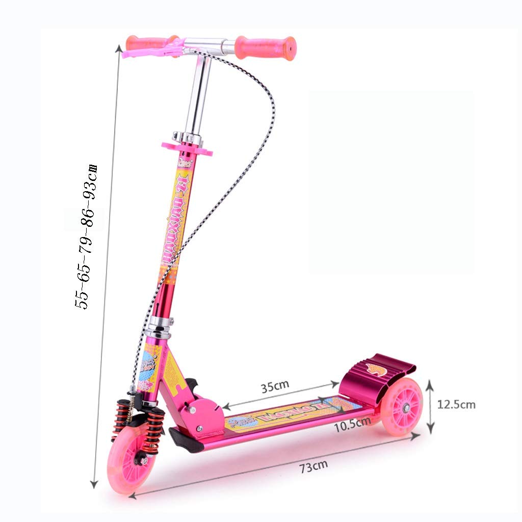 Moolo Foldable Children Kick Scooter,Kids 3 Wheel Double Brakes Commute Adjustable Handle Height Youth with Protective Gear 2-14 Years Old Bearing Weight 100kg (Color : Orange)