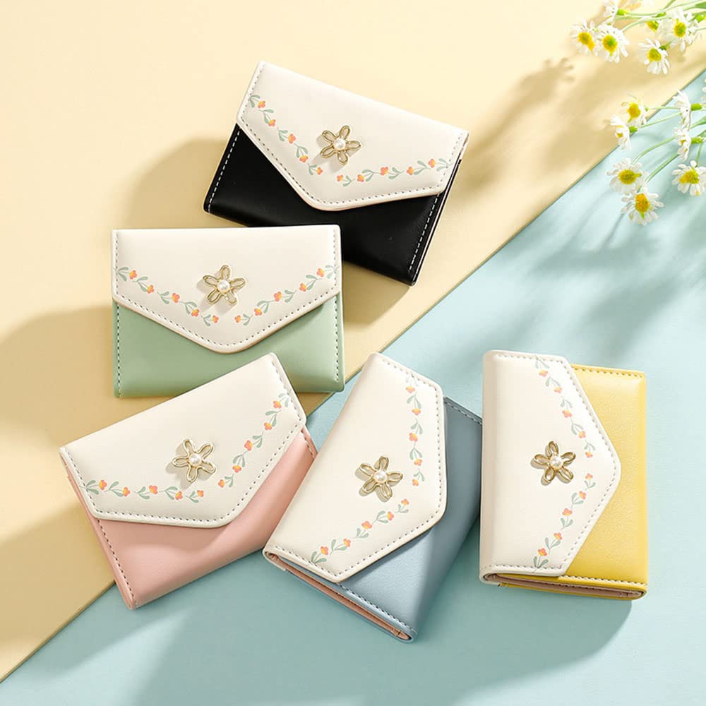 SUMGOGO Small Wallet for Women Slim Mini Card Holder Cute flower Gilrs Kids Wallets (Yellow)