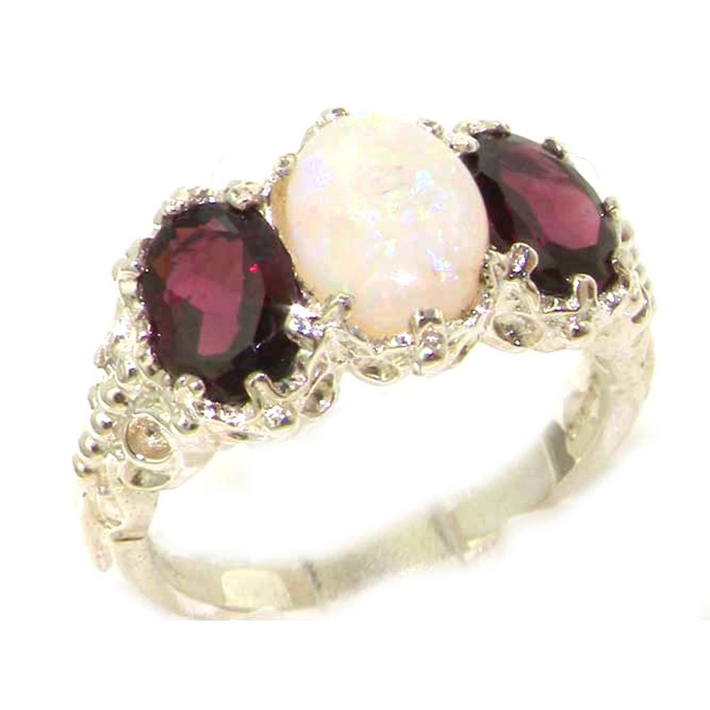LetsBuyGold 925 Sterling Silver Natural Opal and Garnet Womens Promise Ring - Size 6.5