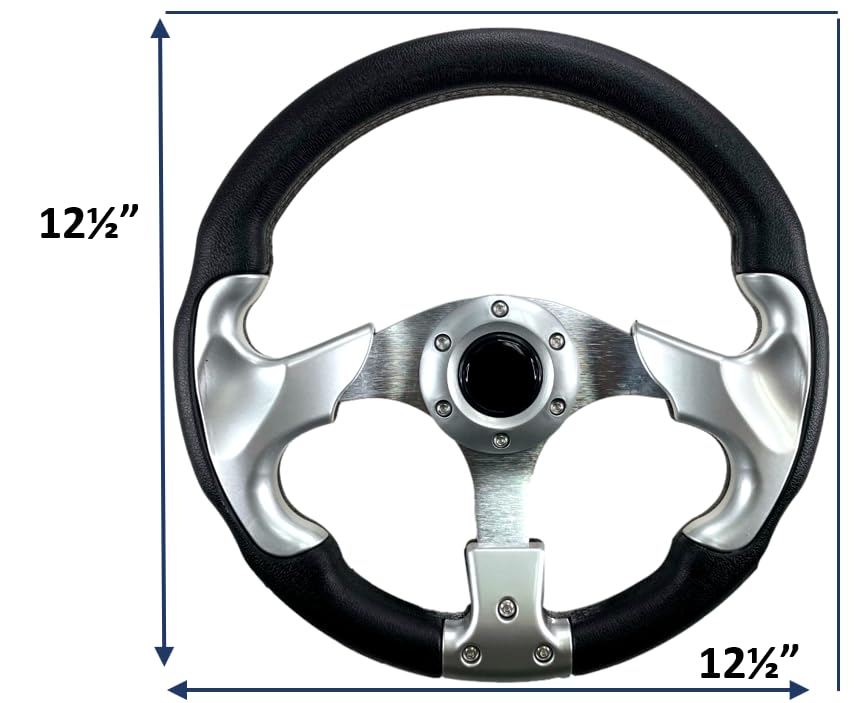 Pactrade Marine Boat Pontoon Non-Magnetic Steering Wheel Aluminum Frame Polyurethane (PU) Sleeves 3 Spokes 12-1/2" Diameter Aluminum Hub with 3/4" Tapered Bore (Silver, Silver Spokes)