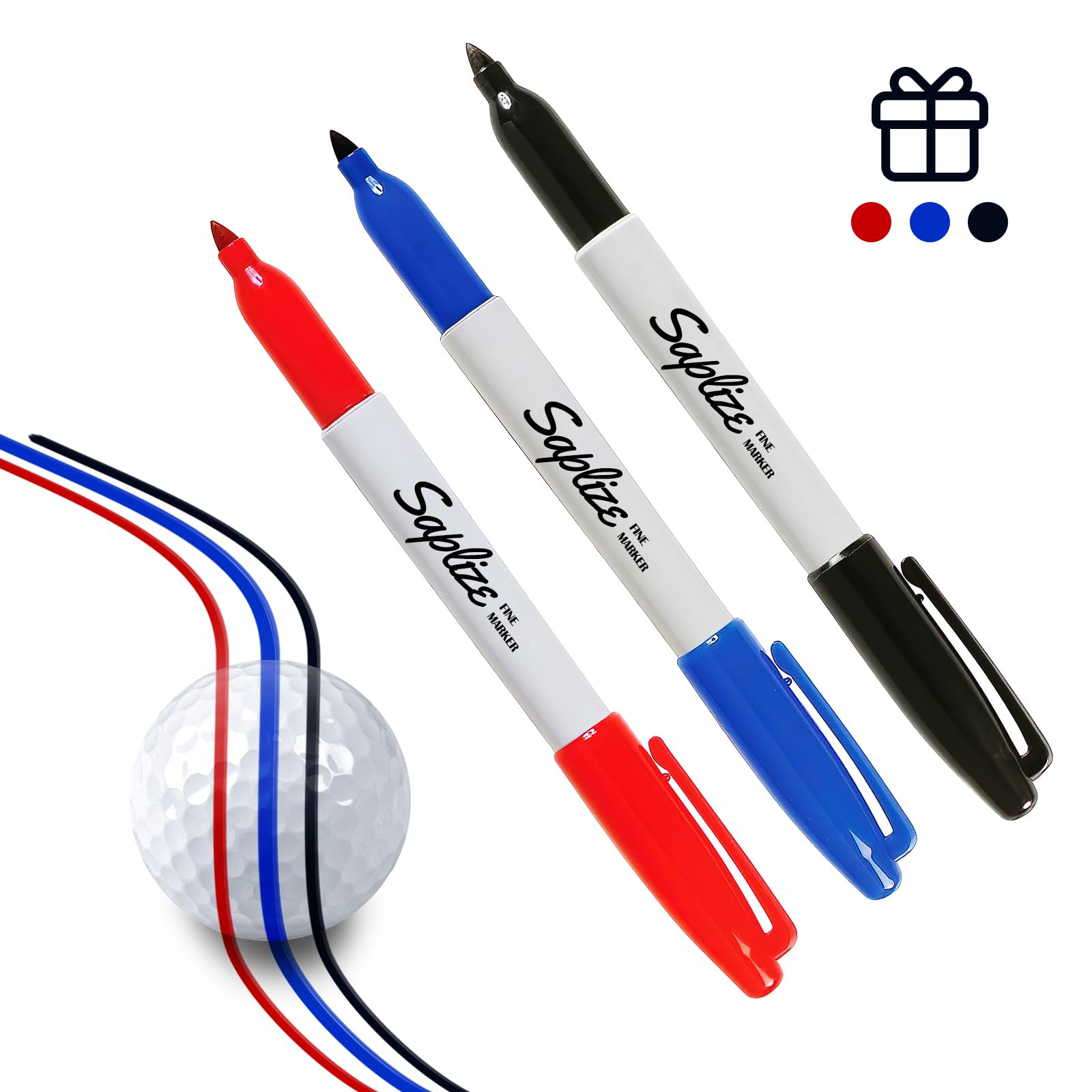 SAPLIZE Golf Ball Markers, 4 Golf Ball Marking Stencils and 3 Color Marker Pens, Golf Ball Line Marker Tool, Golf Ball Alignment and Identification Tool