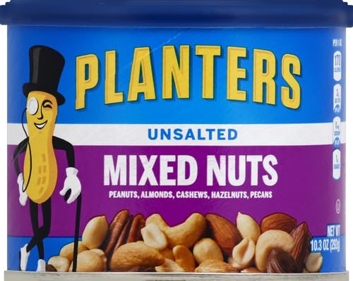 PLANTERS Roasted Unsalted Mixed Nuts, 10.3 oz Canister