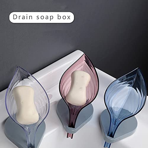 PLMM soap Box, Leaf Shape Soap Box Drain Soap Holder Box Bathroom Shower Soap Holder Dish Storage Plate Tray Bathroom Supplies Bathroom Gadgets (Color : Pink)
