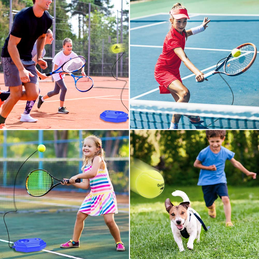 MEIDONG Tennis Trainer Rebound Baseboard With 3 long Rope Balls Great for Singles Training, Self-Study Practice, Tennis Training Tools for Kids Adults Beginners (Blue)