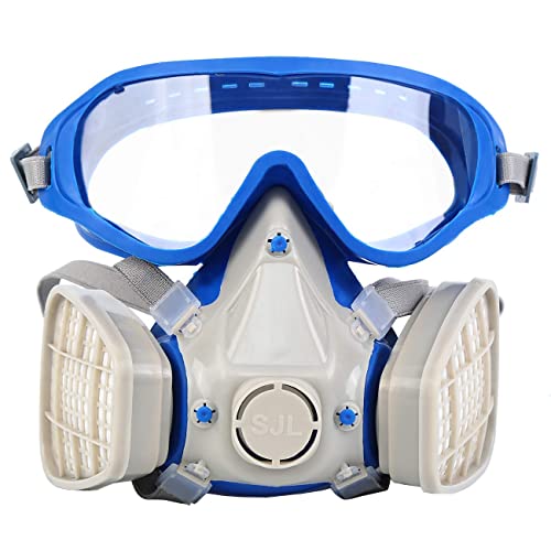 YungeEquipmentUS Reusable Full Facepiece Gas Mask with Safety Glass Respirator Mask Against Organic Vapors/Smells/Asbestos,Ideal for Painting,Polishing,Gas, Decoration, Welding, Blue