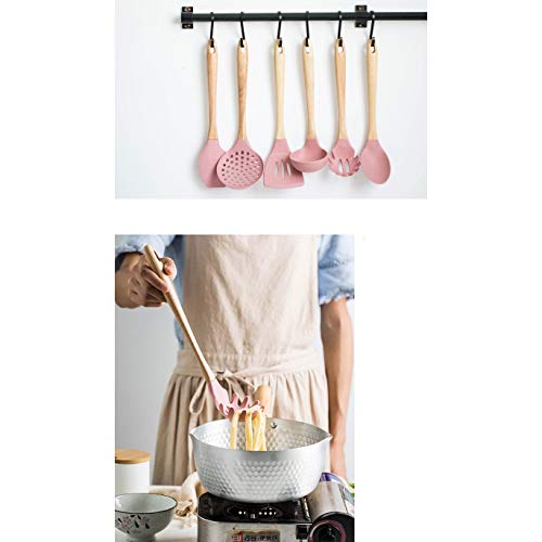LMMDP Silicone Kitchen Set Cooking Tool Utensils Set Spatula Soup Spoon with Wooden Handle Special Heat-resistant Design