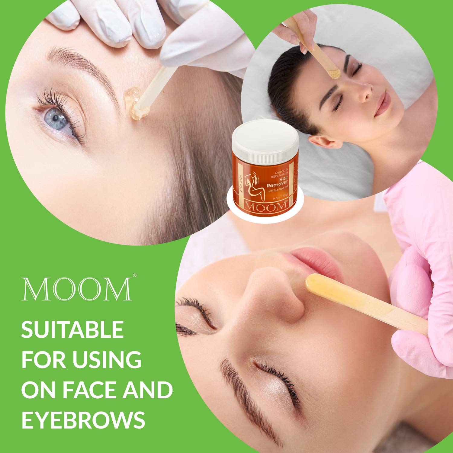 MOOM Organic Sugar Waxing Kit Refill with Tea Tree Oil & Chamomile - Natural Painless Wax Hair Removal β Perfect for Legs Face & Eyebrow - Facial Wax Kit 6 oz. 1 Pack