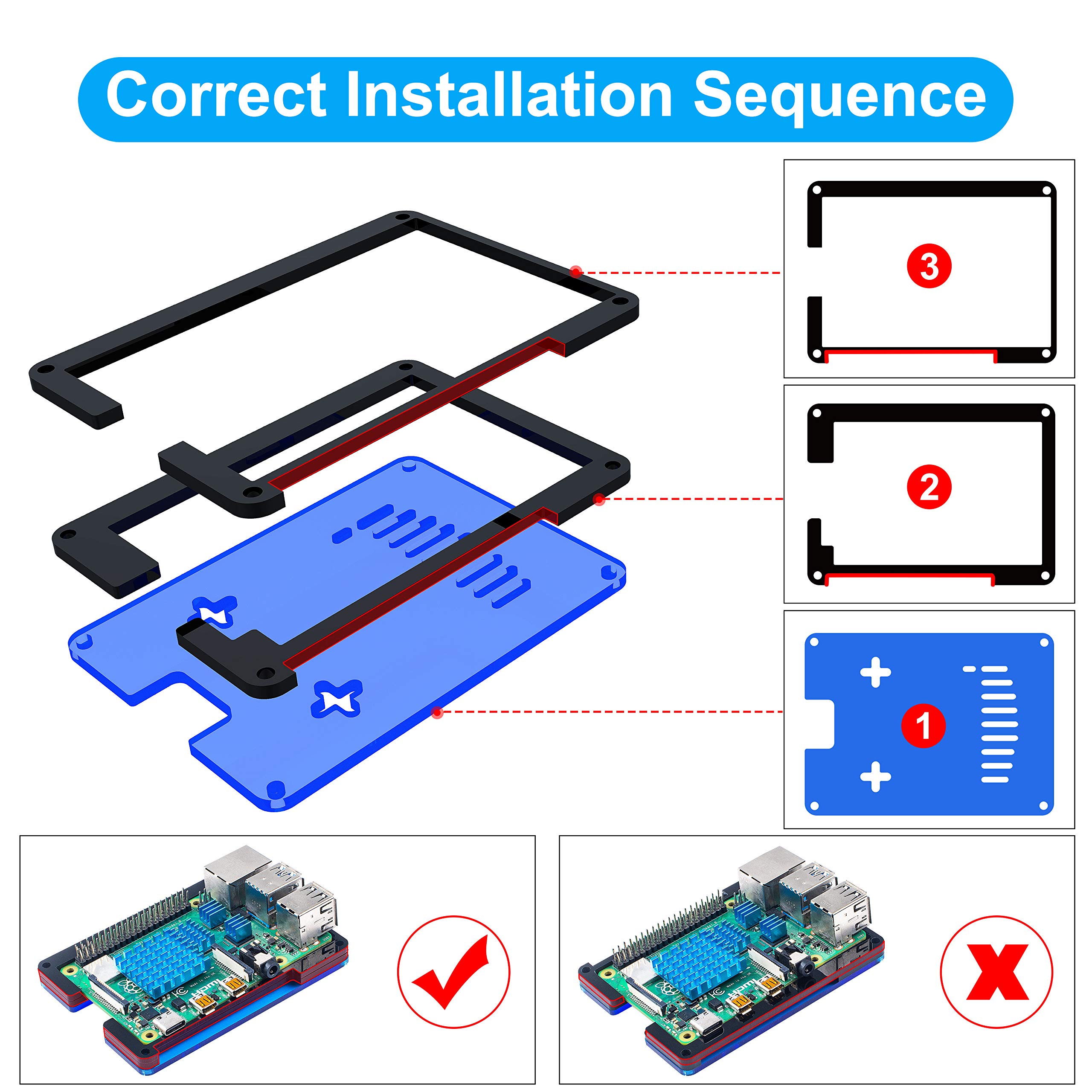 Miuzei Raspberry Pi 4 Case with Fan Cooling , 4 Pcs Aluminum Heat Sinks , Case for Raspberry Pi 4 Model B -Black/Blue (Pi 4 Board Not Included)