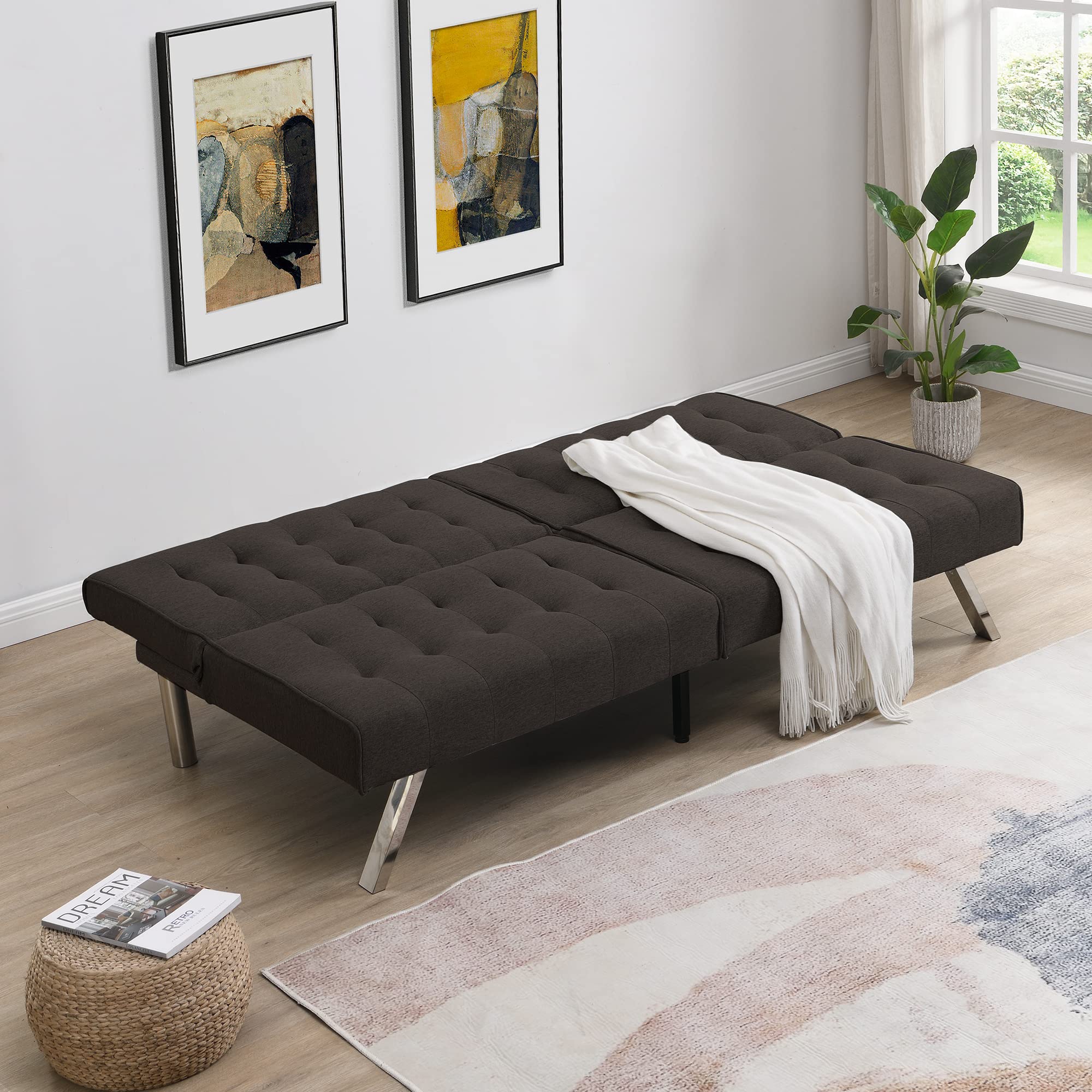 YUNLife&Home Convertible Loveseat Sofa Bed Sleeper Daybed,Modern Upholstered Folding Recliner,Small Splitback Futon Sofá,2 Seaters Couches for Compact Living Space/Dorm/Aparment/Bonus Room