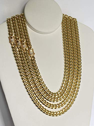 Miami Cuban Link Chain Choker Necklace CZ diamond Lock Real Solid 14K Gold Finish Stainless Steel, Cuban Choker, Cuban necklace, Gold Cuban Chain, 12mm Miami Cuban Link Chain (20)