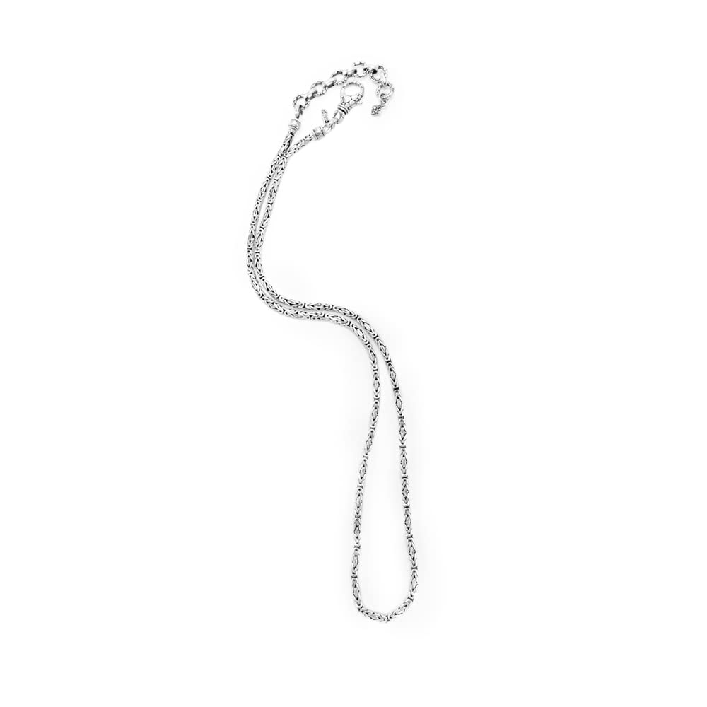 SARDA - .925 Sterling Silver 2mm Byzantine Chain Watermark Pattern Lobster Claw Clasp Necklace - Handmade by Bali Artisans - 20” w/ 2” Adjustable Extender