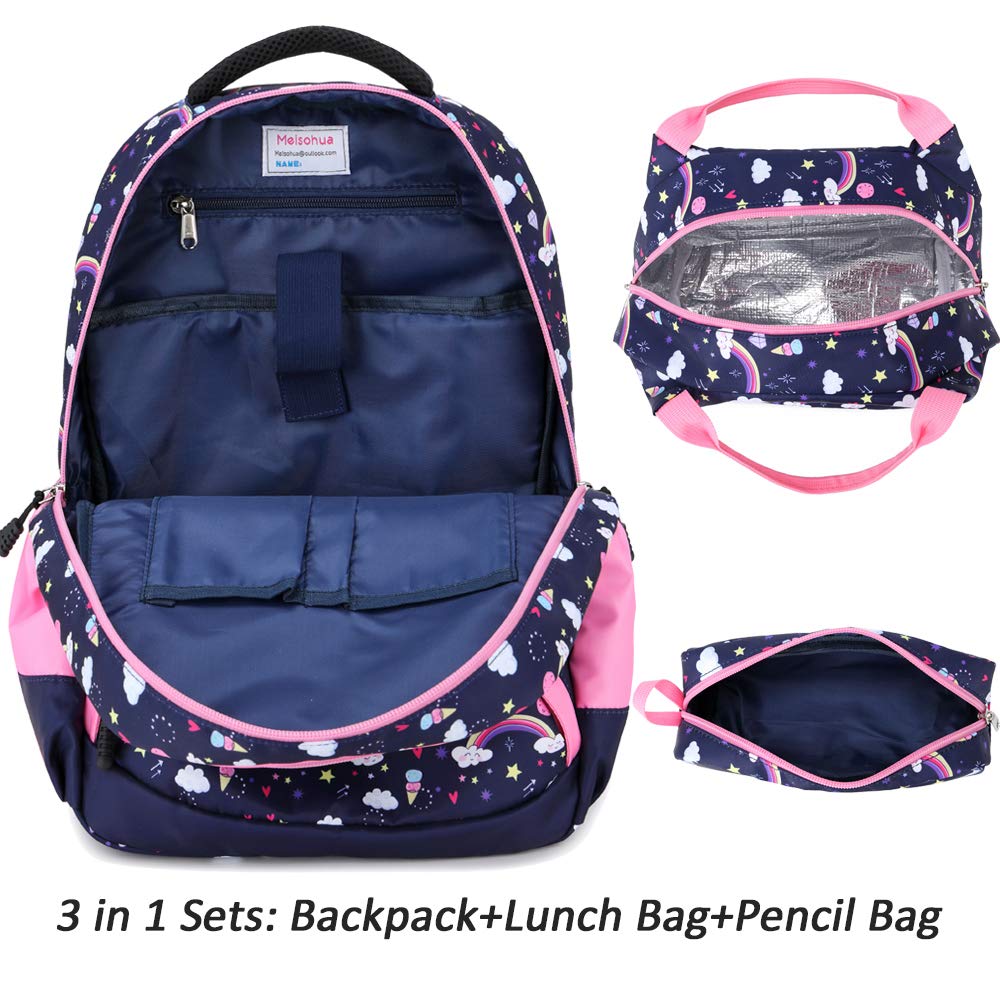 Meisohua Unicorn School Backpack for Girls Cartoon Backpack for Kids School Bag 3pcs Sets with Lunch and Pencil Bag