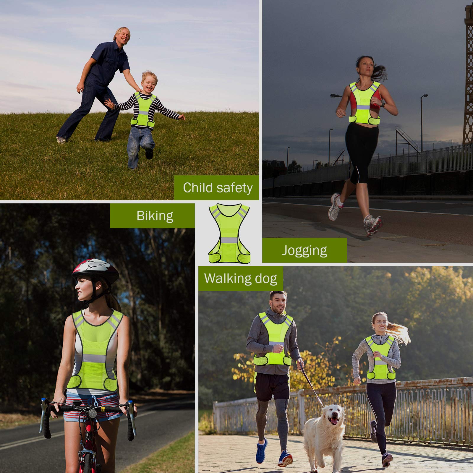 Reflective Running Vest for Men Women, High Visibility Safety Vest with Large Pocket, Lightweight Reflective Running Gear for Motorcycle,Cycling,Jogging,Walk At Night, Adjustable Waist, 2 PCS, Yellow
