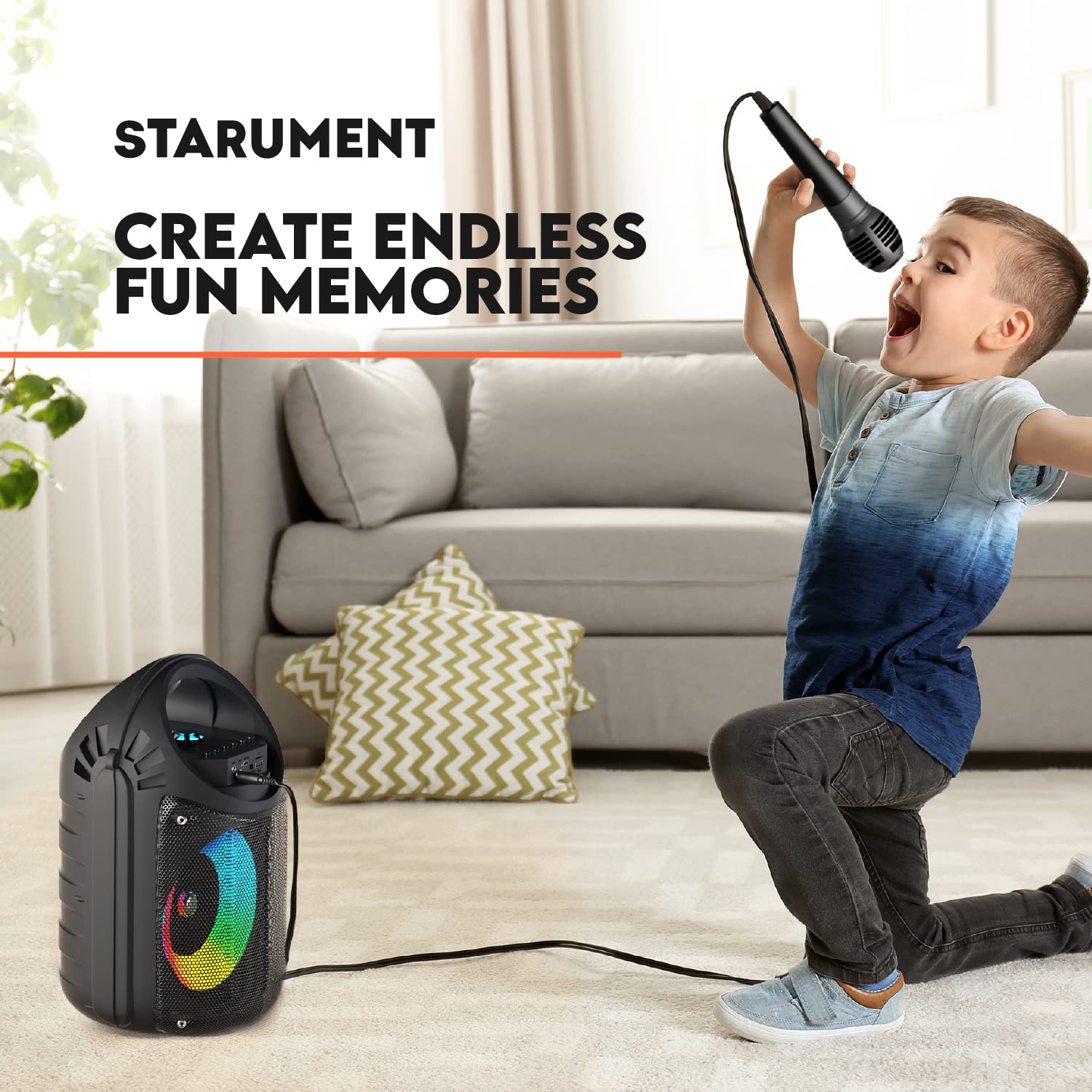 Starument Karaoke Machine for Kids with Bluetooth – Rechargeable & Portable Speakers with Microphone - Black