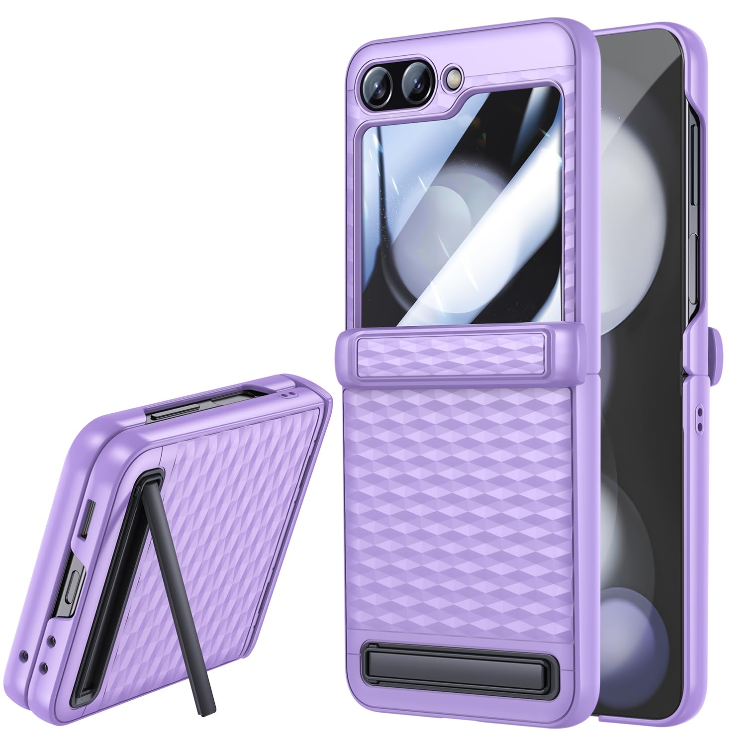 LEIAU kickstand Case for Samsung Flip5: Slim Flip 5 Phone cover with Hinge Protection & Kickstand & Outer Screen Protector, Full Body Rugged Wireless Charging Case for Galaxy z5 flip 5G 2023 (Black)