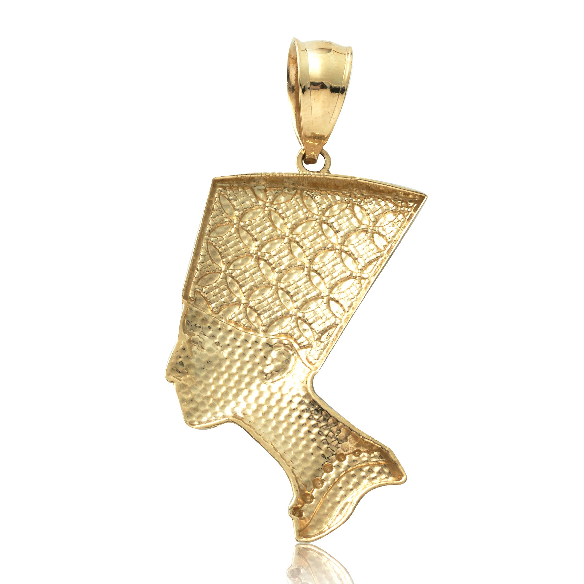 LoveBling 10K Yellow Gold Diamond Cut High Polished Nefertiti Charm Pendant (2.02" x 1.21")
