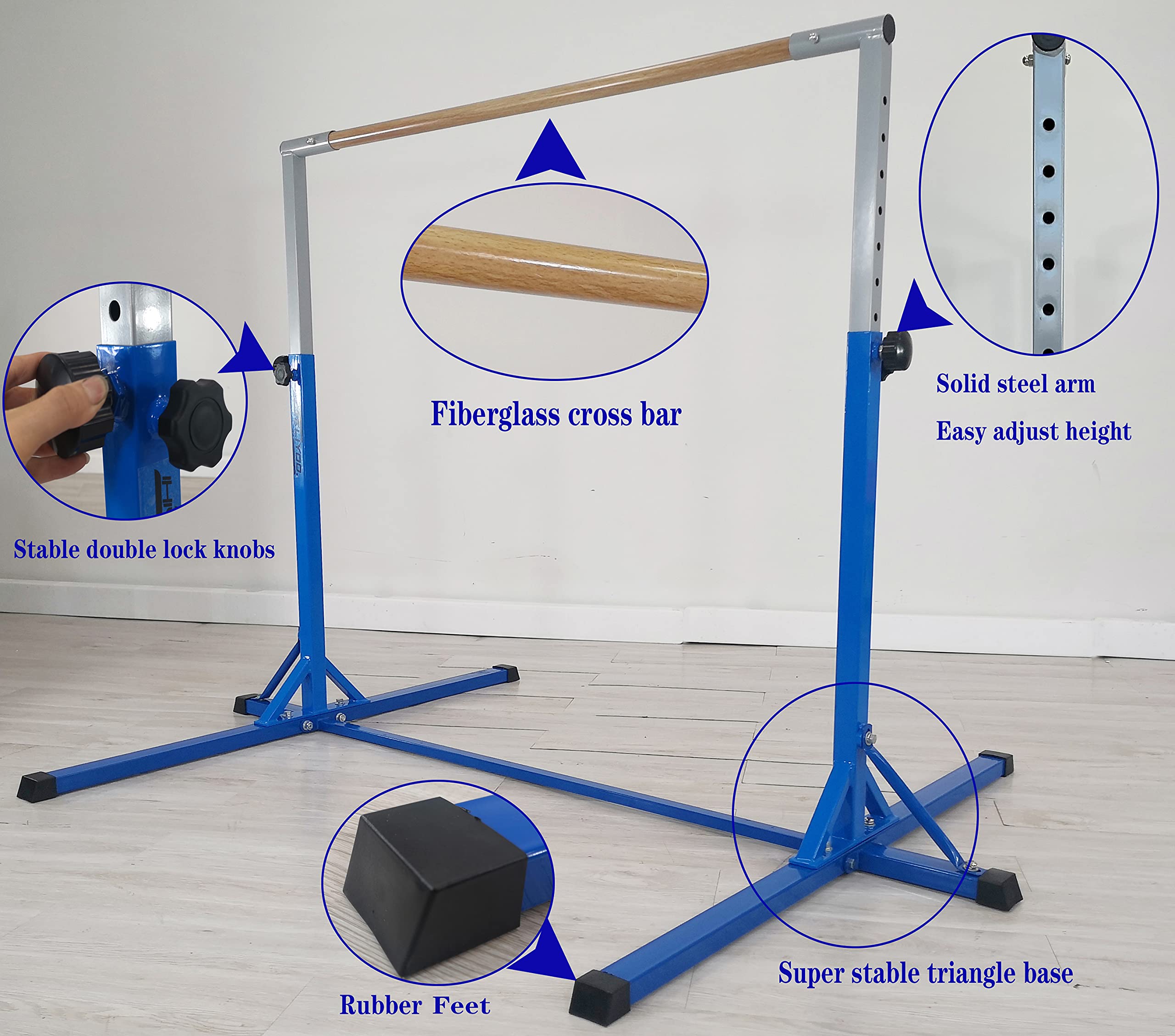 Seliyoo Expandable Gymnastics Bars with mat/Without mat,Horizontal Bars with Base Length 5FT,Adjustable from 33" to 49", Weight Limit 200 LBS for Kids Gymnastics at Home or Gym (Light Blue)