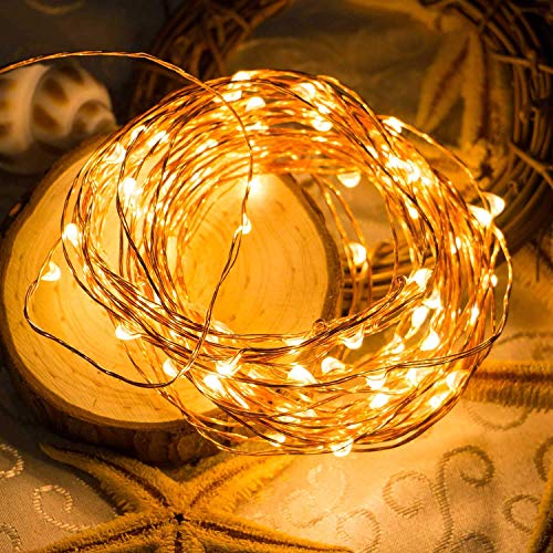 Moonflor LED Fairy String Lights 40Ft with 120 LEDs, Waterproof Dimmable Firefly Lights with Remote, Plug in Copper Wire Starry Lights for Christmas Bedroom Patio, Warm White