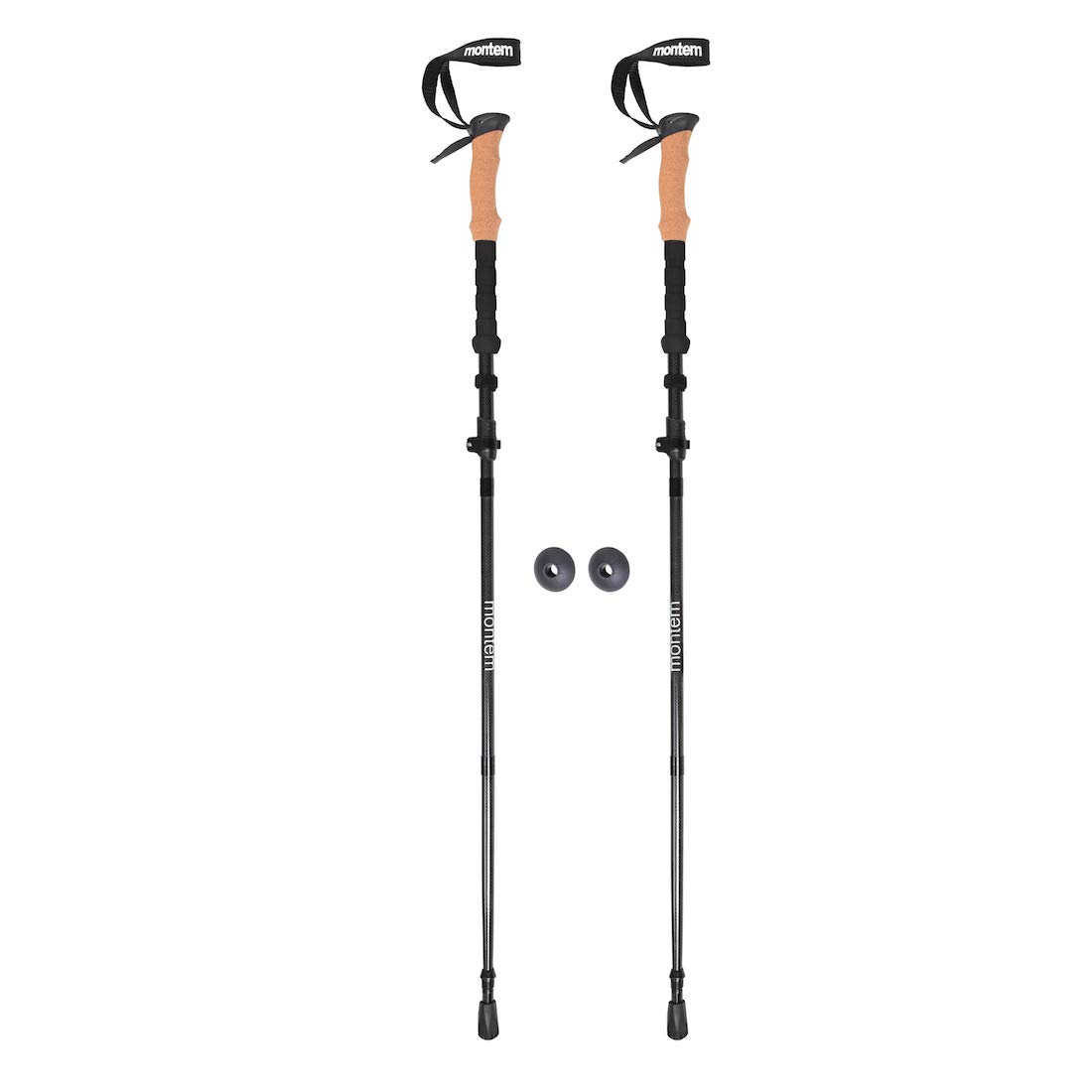 Montem Folding Collapsible 3K Carbon Fiber Hiking/Walking/Trekking Poles - One Pair (2 Poles) (Black)
