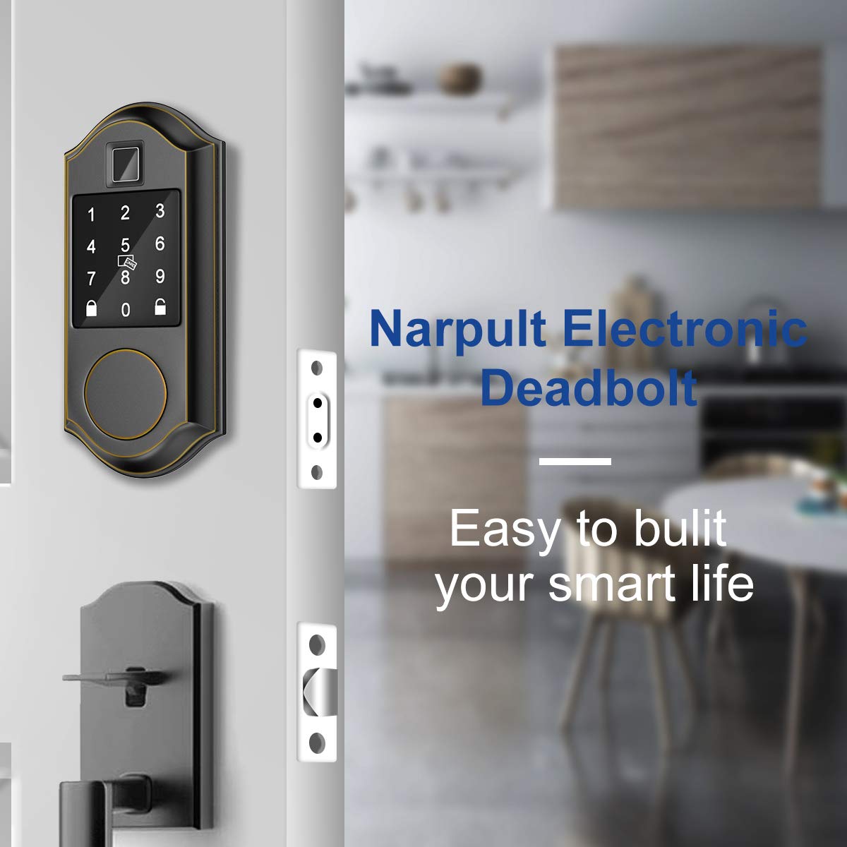 Narpult Smart Door Lock, Fingerprint Electronic Deadbolt Door Lock, Keyless Entry Door Lock Featuring Auto-Locking, Smart Door Lock for APP/FOBS/Biometric/Codes/Keys, Works with Alexa - ORB Bronze