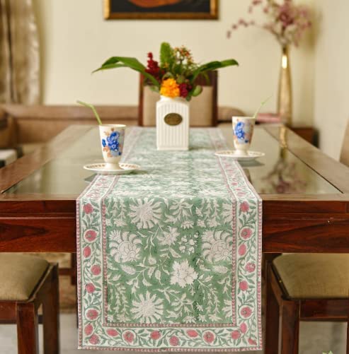 Ridhi Mint Green Tablerunners 100% Cotton Decorative Table Cover for Home, Kitchen, Dining, Cocktail Party Parties Family Dinners Wedding Thanksgiving/Christmas