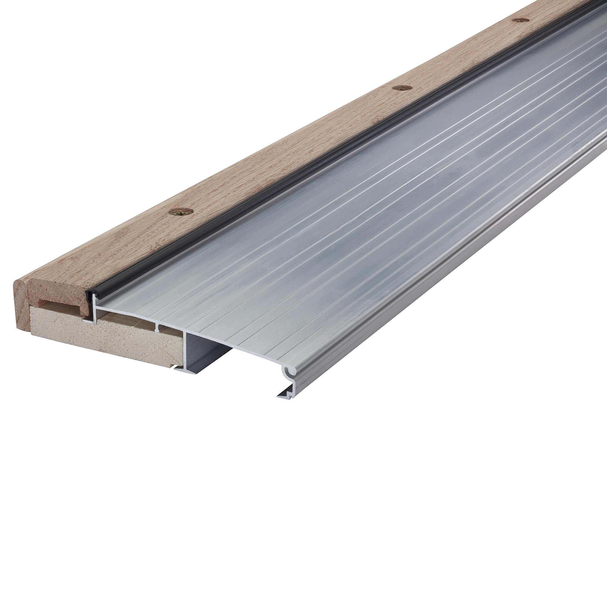 M-D Building Products 78618 5-5/8 in. x 1-1/8 in. x 73 in. Silver Adjustable Aluminum & Hardwood Threshold Kit - Versatile Solution for French and Exterior Doors