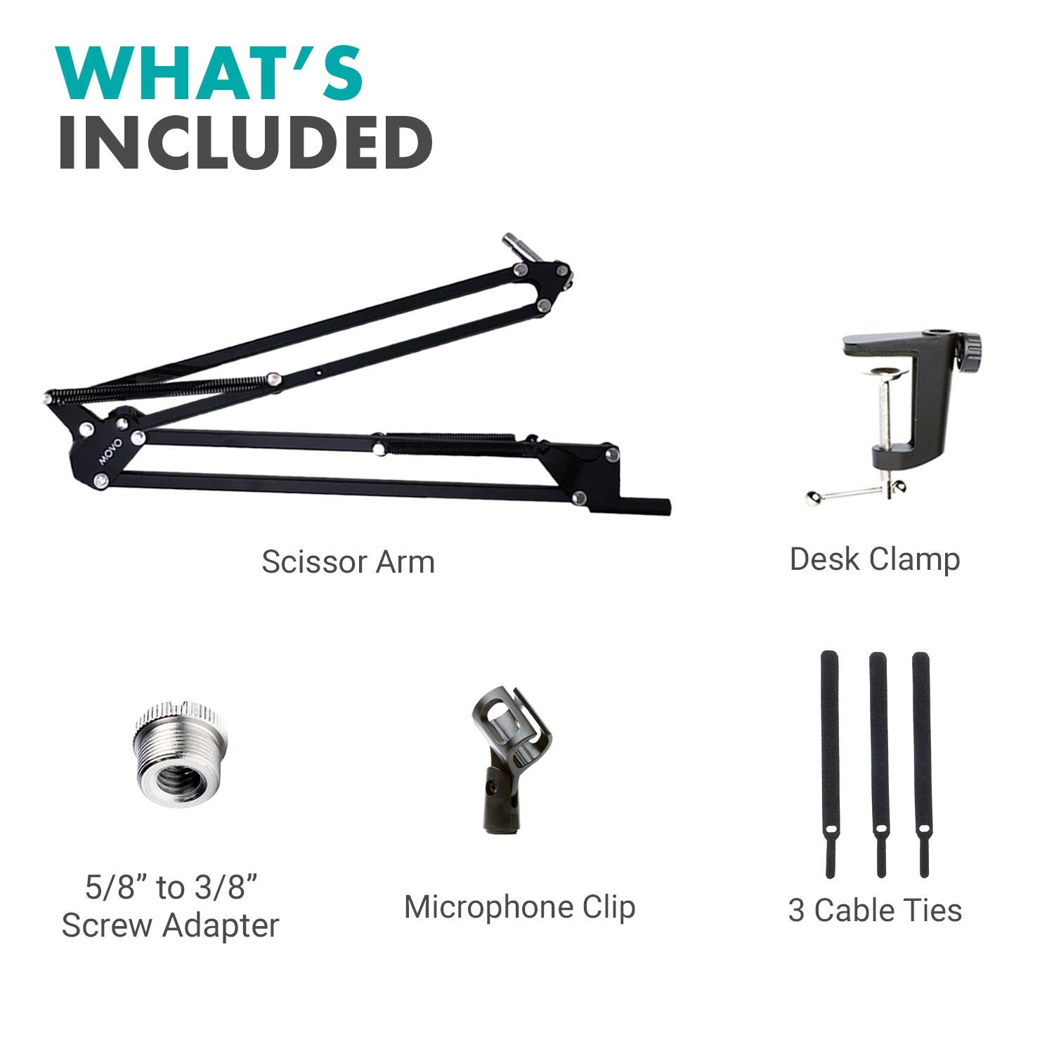 Movo ASM-5 Adjustable Professional Microphone Suspension Scissor Arm Microphone Boom Arm Stand. Compact Desk Mic Stand with Clamp Mount Essential Podcasting Equipment for Interviews, Webinars and More