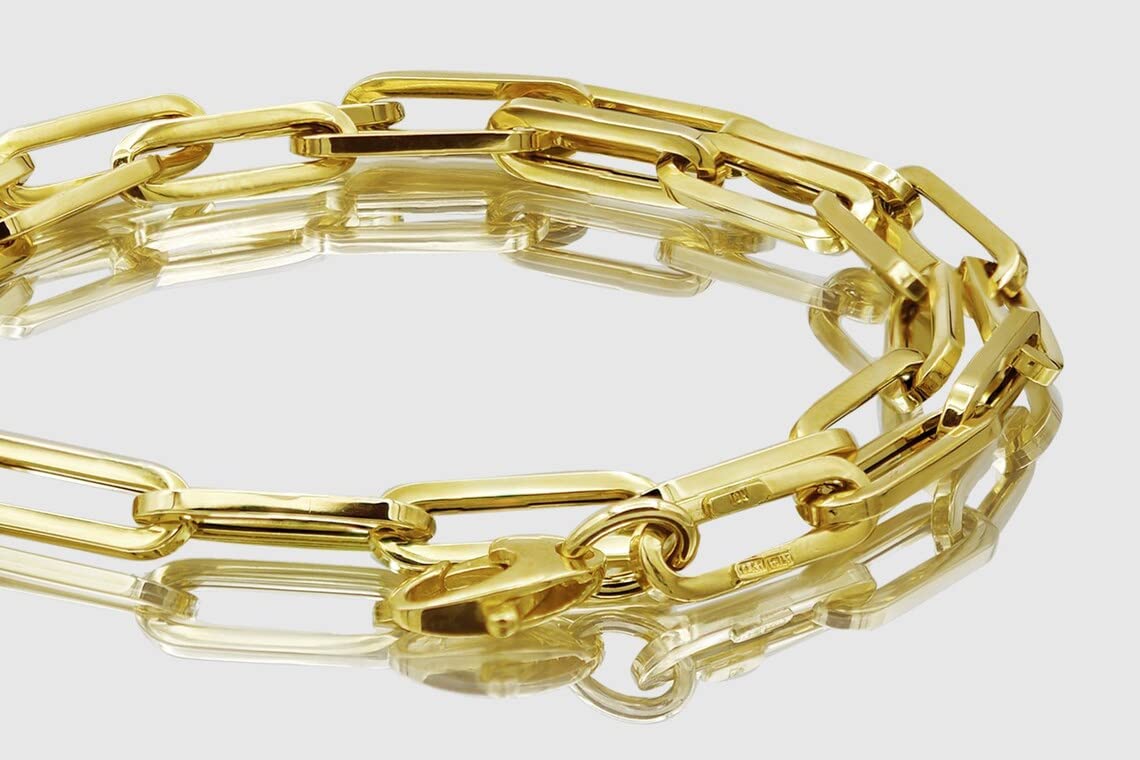 Semi Solid 14K Yellow Gold Paperclip Chain - Link Chain Unisex Necklace - Real Gold Chain Jewelry Width 5 MM & Length 22 Inches