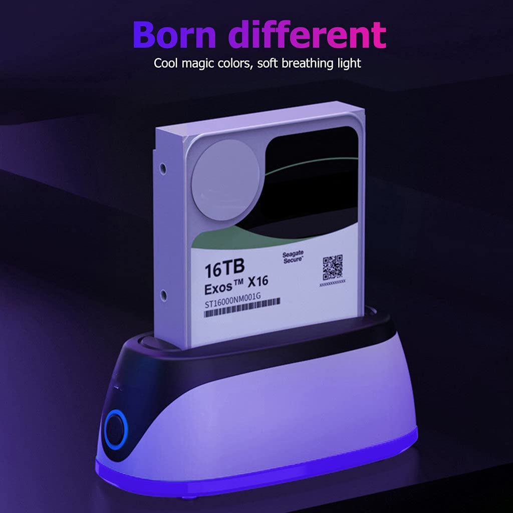 ZSEDP USB 3.0 HDD SSD Station 16TB 2.5 3.5 Inch SATA Hard Drive Disk Dock Adapter Base with RGB Lamp
