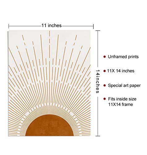 Sun Ray Boho Bedroom Wall Decor, Sun Line Art Modern Wall Decor, Mid Century Modern Wall Decor, Bathroom, Living Room, Office, Classrooms, Home Wall Decor, Set of 3 Prints, 11x14inch Unframed