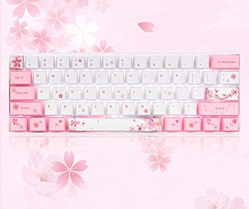 Manbala ZMX Cherry Blossom 61 Mechanical Keyboard,60%Compact Mechanical 61Keys 5.0Bluetooth/Type-C Wired Dual-Mode RGB Backlit Five-Sided Sublimation PBT Keycap Gaming Keyboard (Red Switch, Pink)