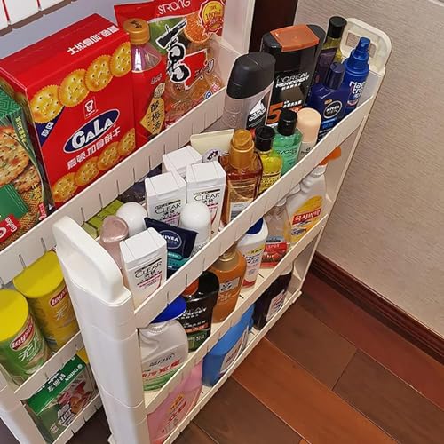LEMMAN 3-Tier Slim Slide Out Kitchen Trolley, Storage Shelf, Moving Wall Cabinets Tower Holder Rack On Wheels, Rolling Storage Unit Cart for Kitchen/Laundry/Bathroom