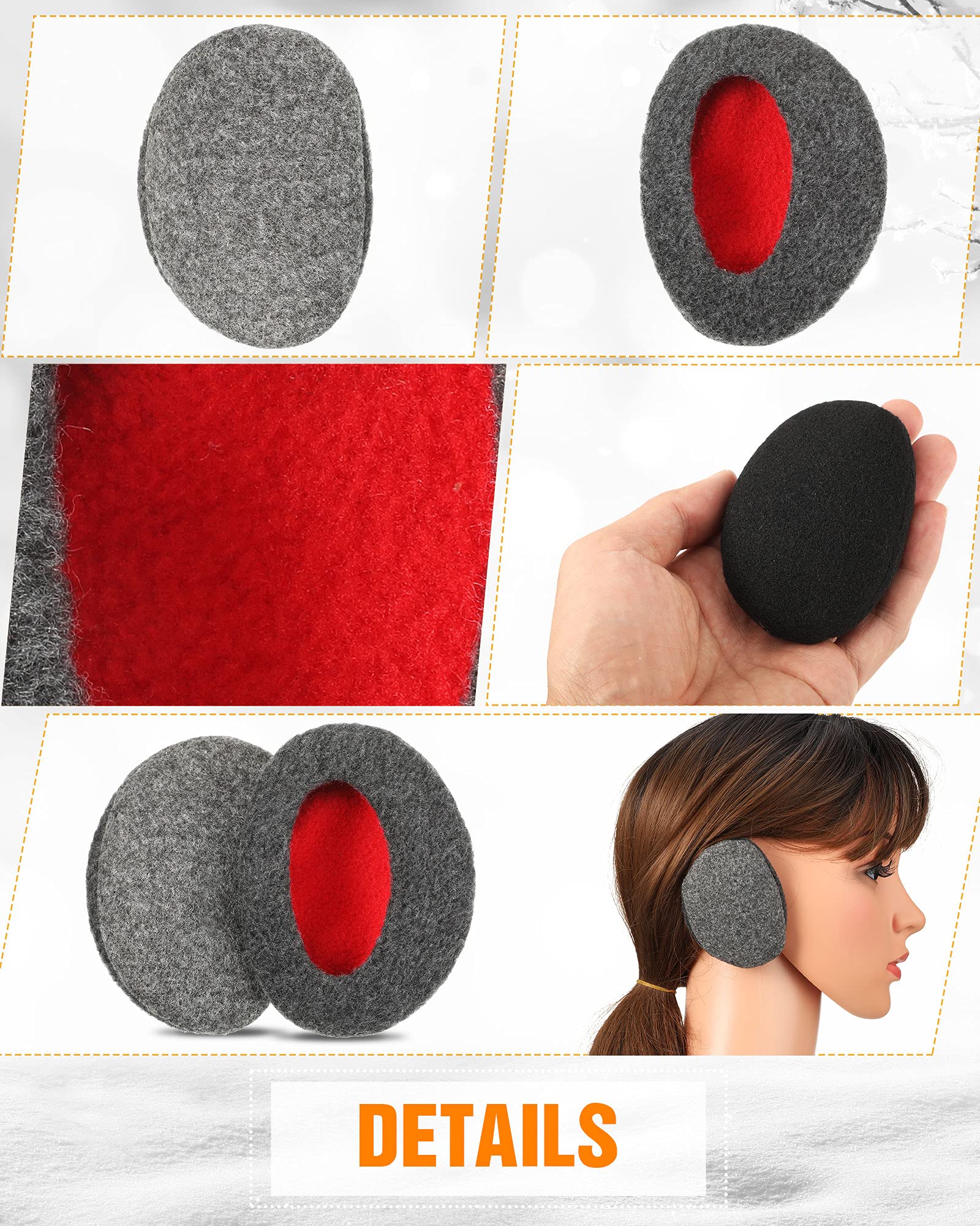 SATINIOR 2 Pairs Bandless Earmuffs Ear Warmers Winter Ear Covers Earcaps for Outdoors (Black, Gray, Small)