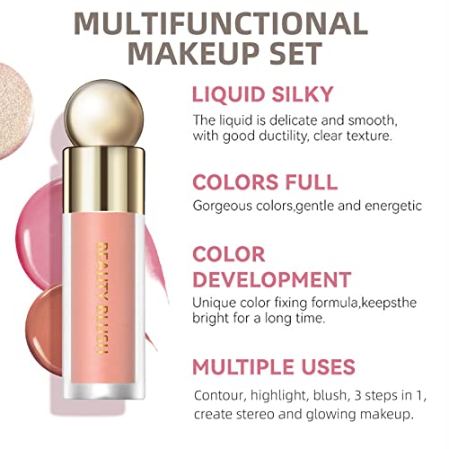 NewBang Liquid Blush Highlighter Contour Trio Set Cream Matte Blusher Rouge Rubor Dewy Cheek Tint Shimmer Glitter Luminizers Face Contouring Shading Bronzer Makeup Pen Moisturizing Blendable-3Pcs