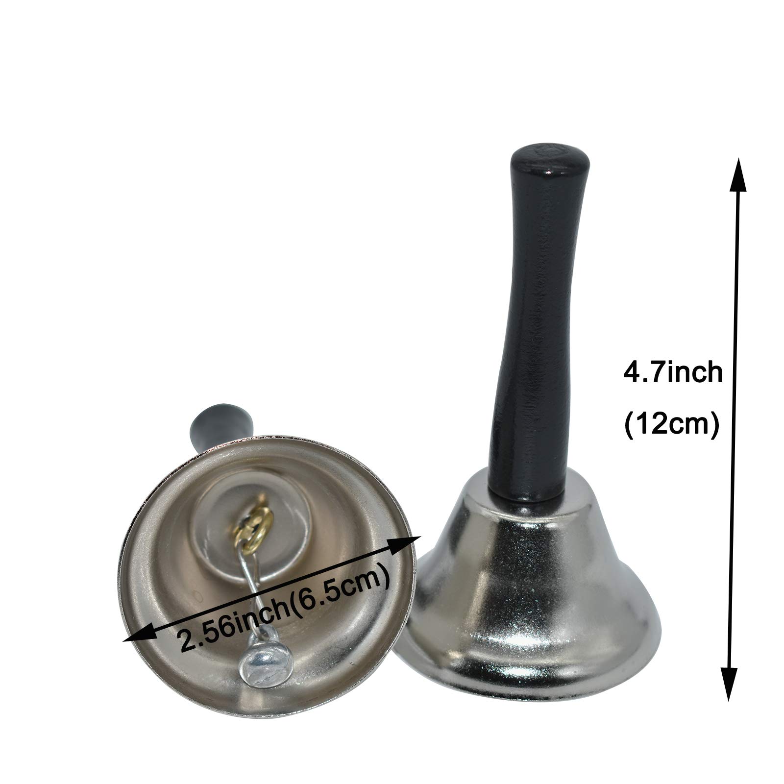 Maydahui 2PCS Dinner Hand Bell Silver Steel Loud Call Christmas Jingle Bells for Wedding Events Decoration Alarm Inside Classroom Food Line Jingles Ringing