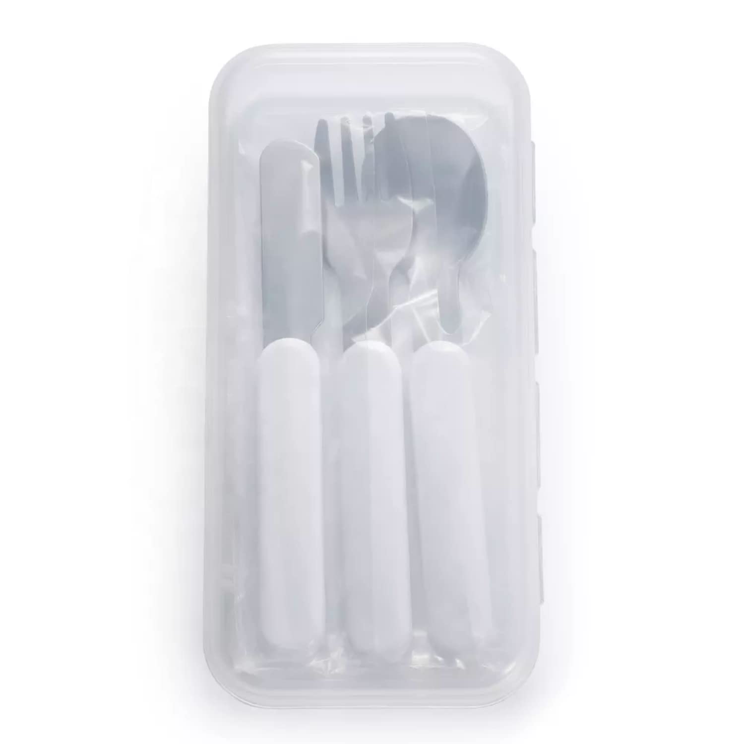 Portion Control Flatware Set for Healthy Eating or Bariatric Diet, Includes Stainless Steel Spoon, Fork, and Knife, Helps Reduce Food Intake Amounts, 3 Piece Set (3 Piece Set (White with Case))