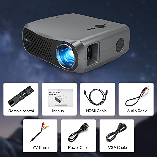 Native 1080P Projector, Indoor Outdoor FHD Projector 8000 Lumen High Bright for Movie Video Games, High Performance Multimedia Projector for Business, Phone DVD PC Supported, Low Noise