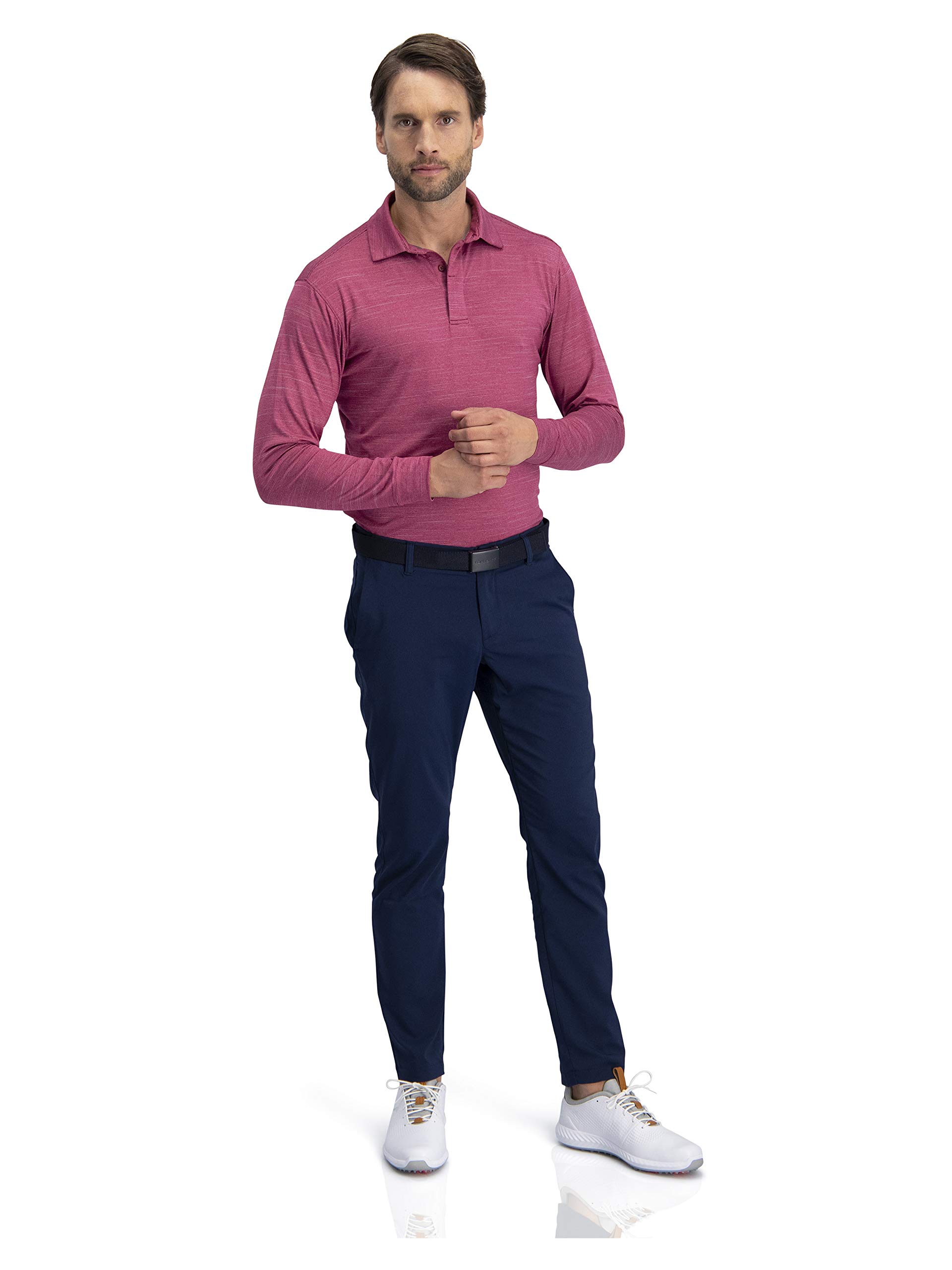 Men's Dry Fit Long Sleeve Golf Shirt - Quick Dry Polo Shirts - UPF 30, Stretch Fabric Magenta