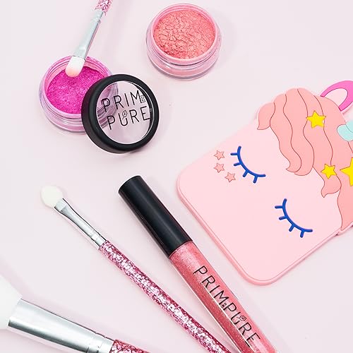 Prim and Pure Mineral Gift Set with Unicorn Mirror| Perfect for Play Dates & Birthday Parties | Kids Eyeshadow Makeup β Mineral Blush | Organic & Natural Makeup Kit for Kids| Made in USA (Pink)