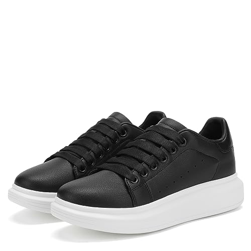 NewEndostar Women's Fashion Sneakers,Vibration Height Increase Shoes Lightweight Comfortable Casual Skateboarding Walking Shoes FullBlack 6