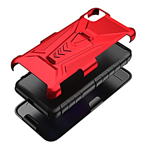 YJROP for TCL A3/A30/ion z Case with Tempered Glass Screen Protector Protection Cover Shockproof Heavy Duty [Military-Grade] Rugged Phone Case with Kickstand for TCL A3/A30/ion z (2022) 5.5" (red)
