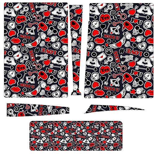Valentine's Day Element Full Protective Skin Cover Design Wrap Decal Sticker Compatible with PS5 Disk Version Console and Controller