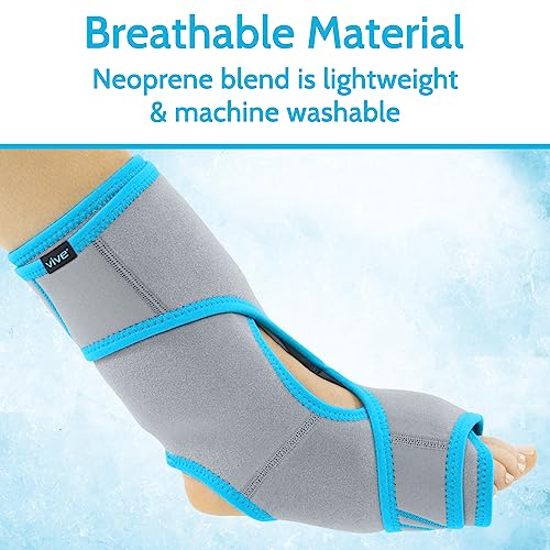 Vive Ankle Ice Pack Wrap - Foot Cold/Hot Compression Brace - Adjustable Freeze Support For Cooling/Heating Achilles Injuries, Tendonitis, Plantar Fasciitis, Sore Feet, Inflammation, Muscle Sprain