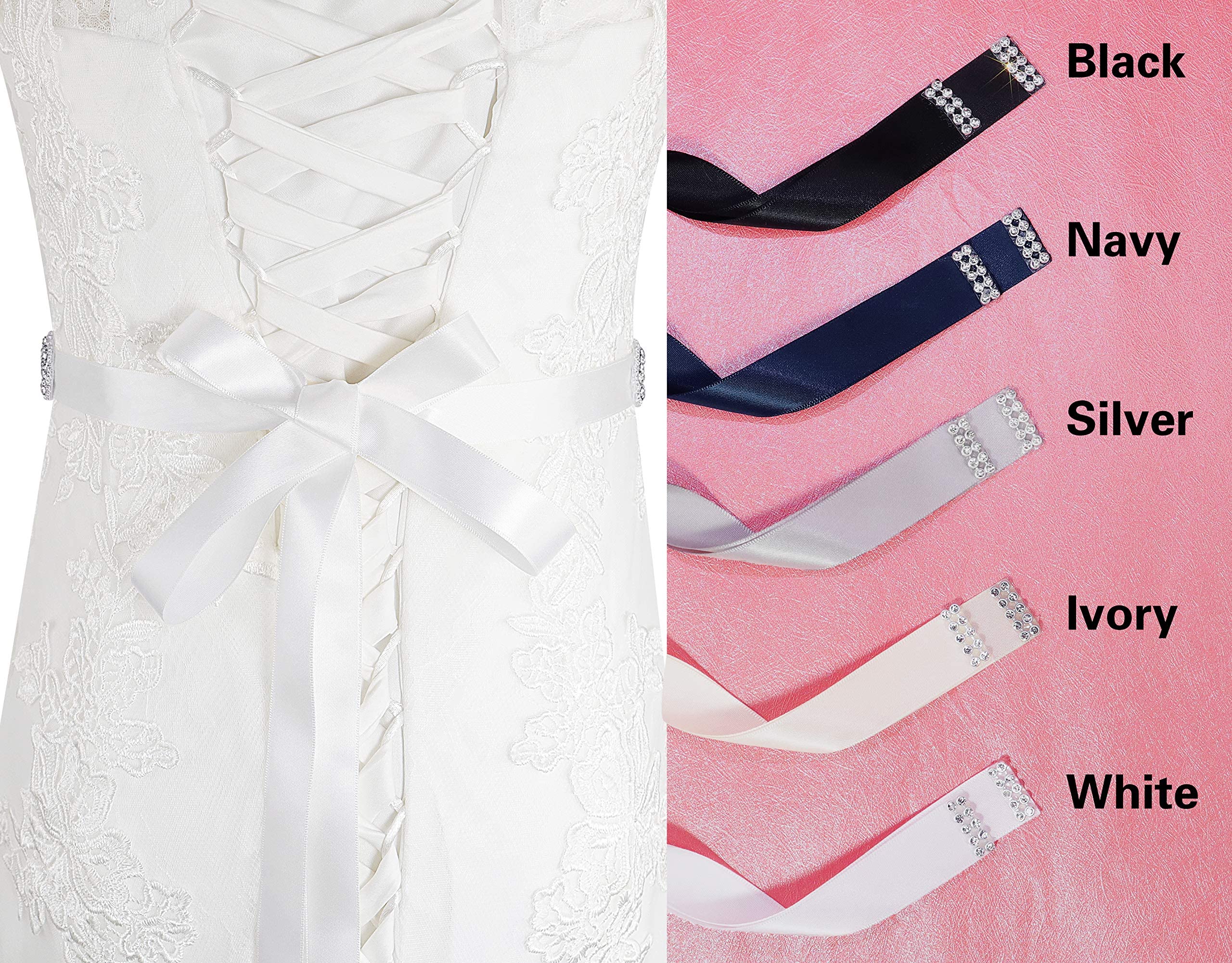 Lovful Handmade Bridal Belt, Rhinestone Wedding Dress Belts, Ribbon Crystal Sash for Women,White