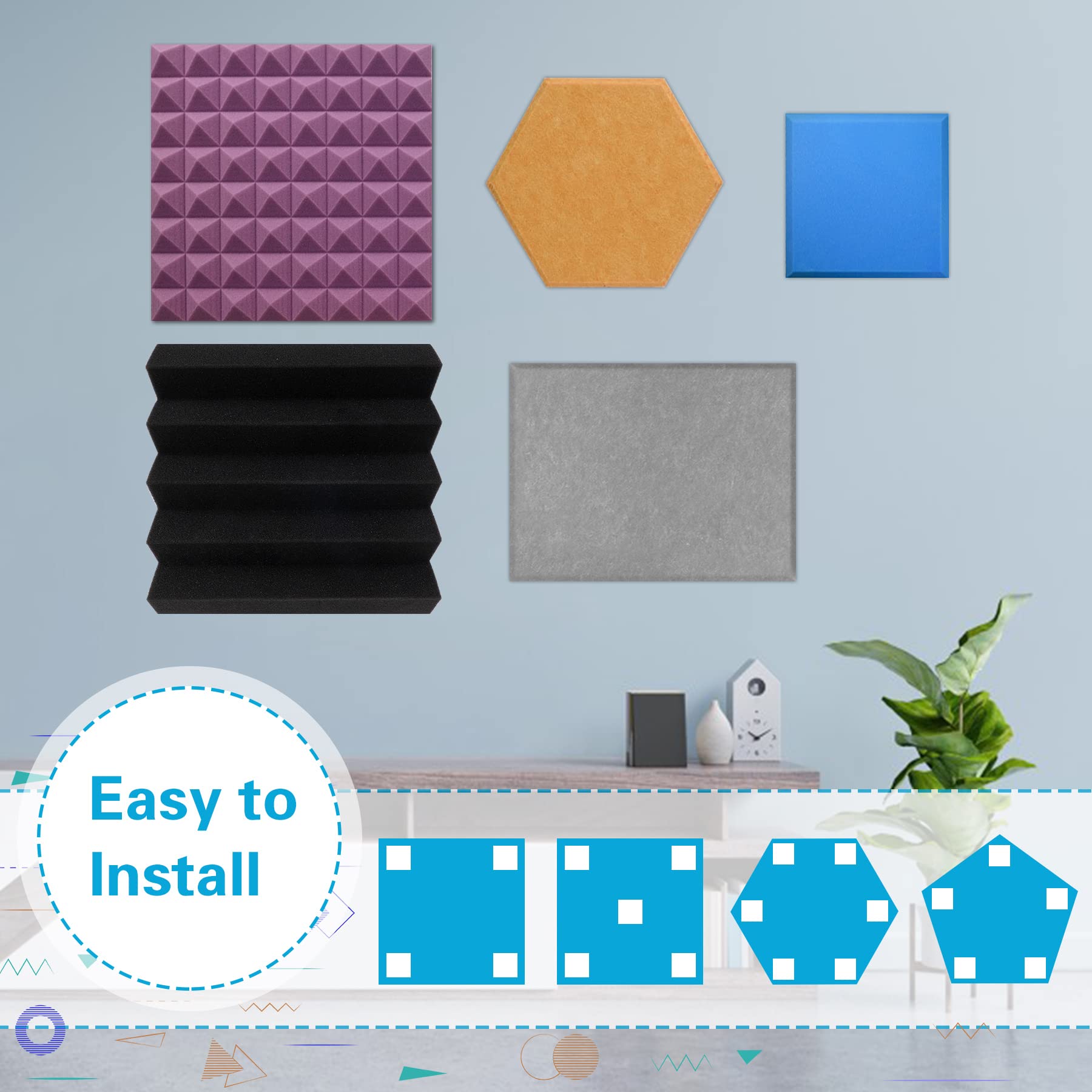 SEPGLITTER 100 Pack Square Double Sided Foam Panel Tape Sticker Strong Pad Mounting Adhesive Tape for Acoustic Soundproofing Foam Panels Heavy Duty Wall Foam Acoustic Panel Tape, 1.58 inch