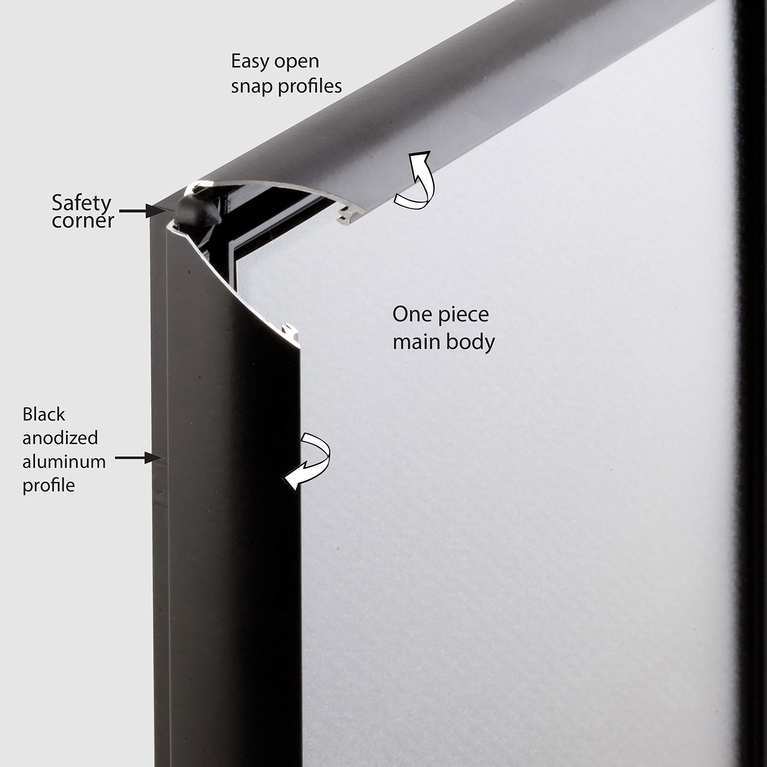 M&T Displays Opti Snap Poster Frame 11x17 Inch Black 1" Aluminum Profile Front Loading Wall Mounting Photo Picture Document Certificate Sign Holder Mitered Corner Anti Glare Cover (200 pack)